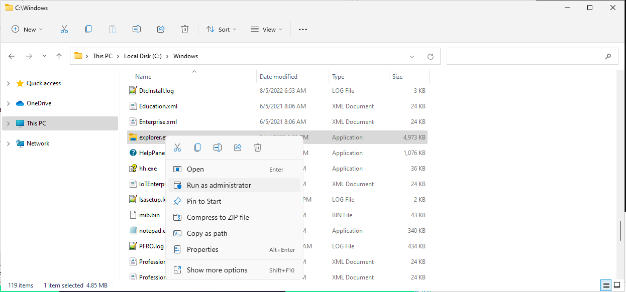 Windows 11. Opening Explorer.exe as administrator – Adicto